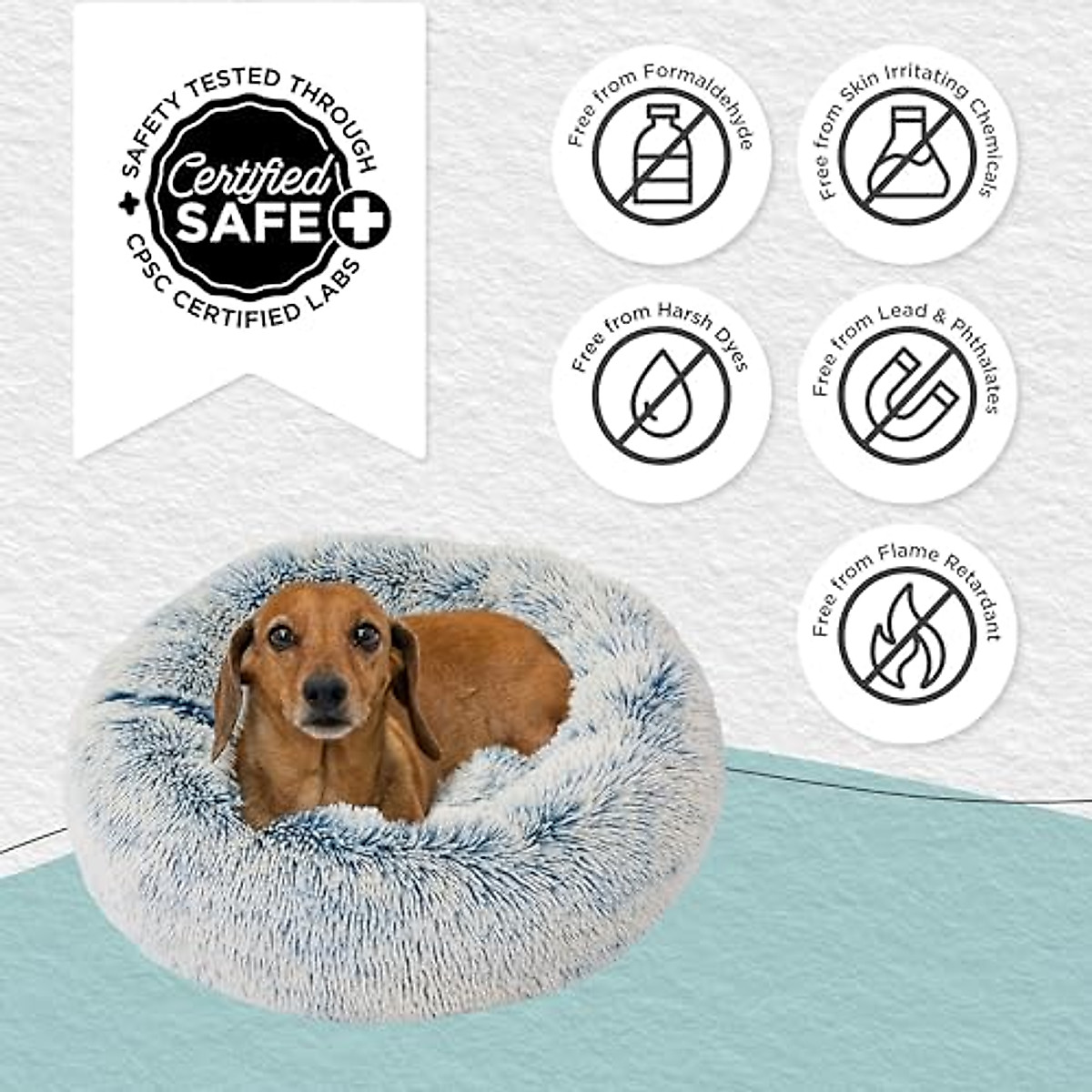 Best Friends by Sheri The Original Calming Donut Dog and Cat Bed in Shag Fur, Denim Blue, Small, 23x23