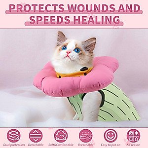 EMUST 2PCS Cat Recovery Suit and Cat Cone Collar Female, Cute Cat Surgical Suit for Abdominal Wounds or Skin Diseases, Adjustable Flower Neck Cat Cone Collar Soft for Cats 4-8lb(Green, M)