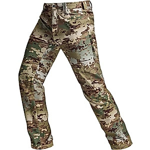 CQR Men's Winter Waterproof Tactical Pants, Softshell Fleece Lined Snow Ski Cargo Pants, Thermal Outdoor Hiking Work Pants, Recon Utility Camo, 32W x 30L