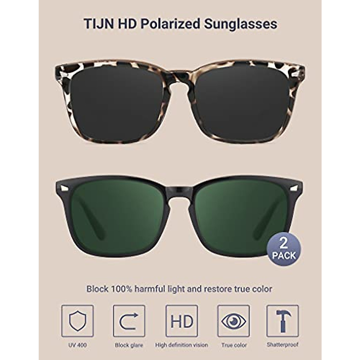 TIJN Polarized Sunglasses for Women Men Classic Trendy Stylish Sun Glasses 100% UV Protection