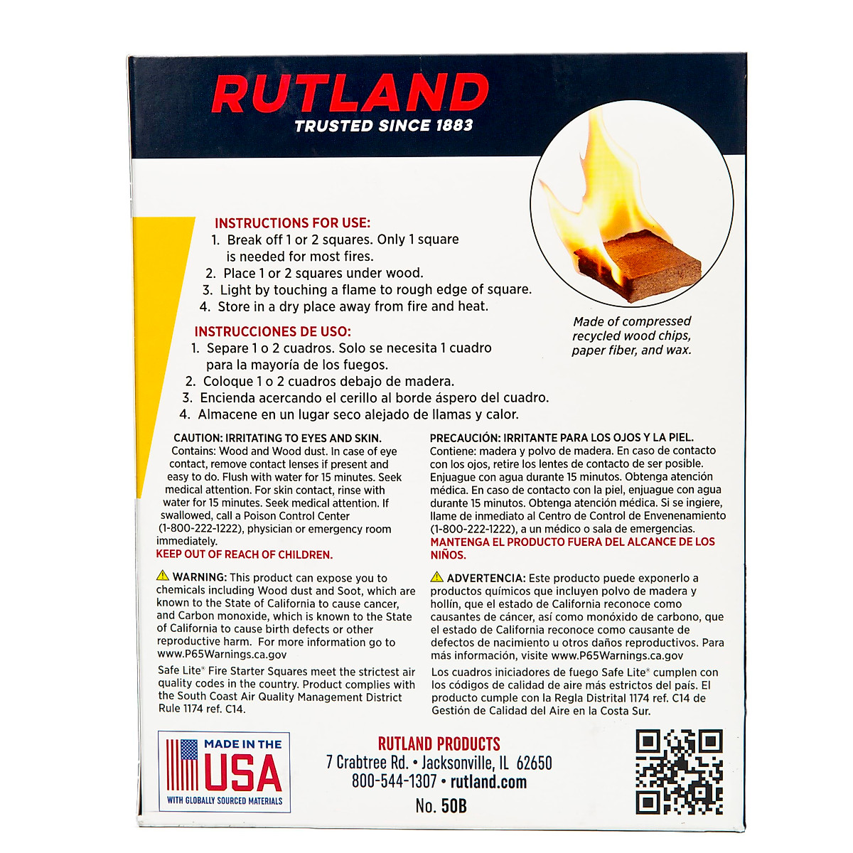 Rutland 50B Safe Lite Fire Starter Squares, 144 Squares
