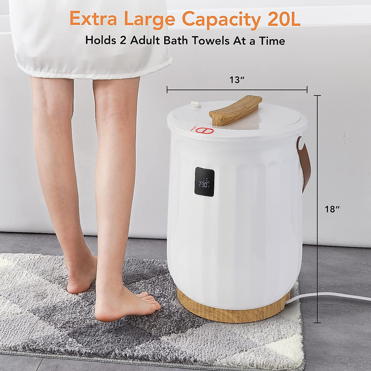 GARVEE Towel Warmers 20L, 450W Luxury Large Towel Warmer Bucket for Bathroom with Digital LCD, Auto-Shut Off Fits Up to Two 40"X70" Oversized Towels, Bathrobes, Blankets, Gift for Women's Day