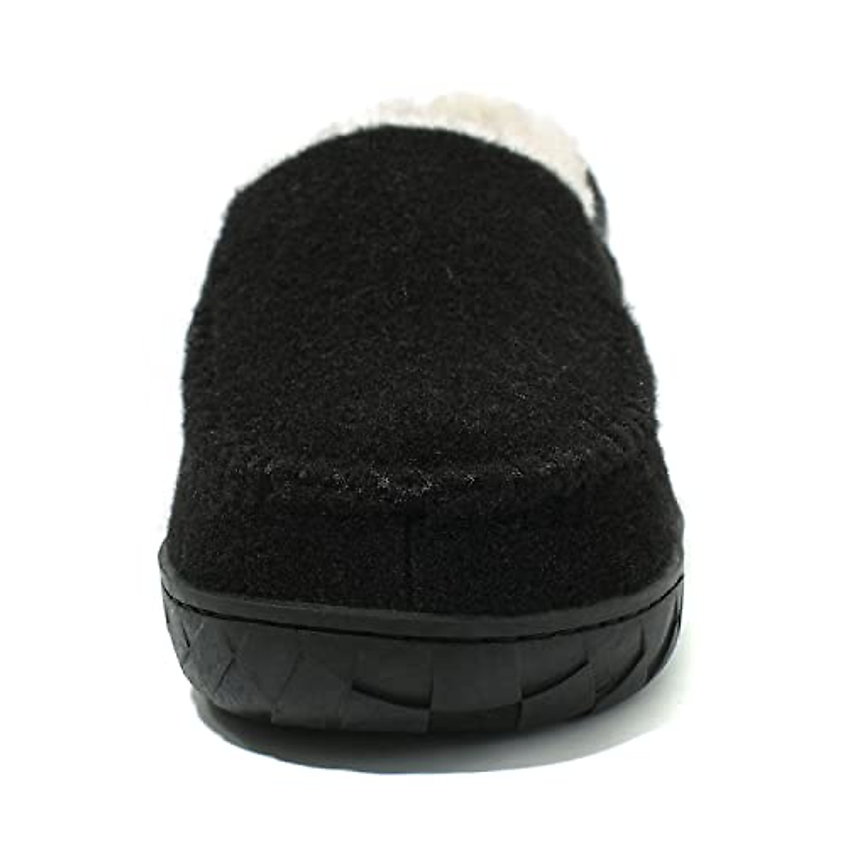 NewDenBer Men's Warm Memory Foam Moccasin Slippers Felted Wool Plush Shearling Lined Slip on Indoor Outdoor House Shoes (17 D(M) US, Black)