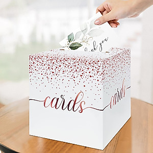 QIKSION Rose Gold Cards Box for Party, White and Rose Gold Gift Card Box Holder Money Box for Birthdays, Bridal Shower, Weddings, Baby Shower, Graduation, Anniversaries