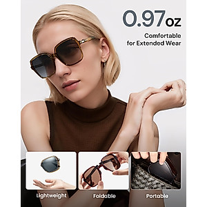 BENEUNDER Trendy Square Polarized Sunglasses, Lightweight Folding Sunglasses for Women Men, UV Protection for Fishing Driving Beach, Light Brown