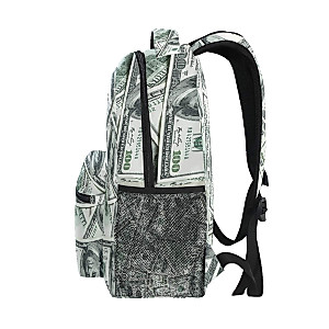 Backpack Funny American Dollar Money Adults School Bag Casual College Bag Travel Zipper Bookbag Hiking Shoulder Daypack for Women Men