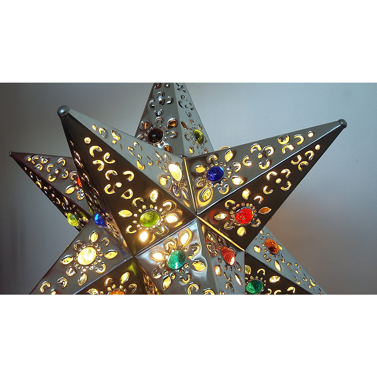 Unique and Beautiful Handmade Hanging Star Lamp with 12 Points! for Home and Garden Decor by SHOPIMUNDO. Outdoor Hanging Decorative Star Lantern with Marbles, You Will Love it