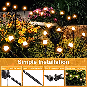 OHIJOY Swaying Garden Lights with Built-in Motor, 4pcs Firefly Lights Outdoor IP65 Waterproof, LED Garden Decorative Lights for Pathway Yard Patio - Warm Yellow