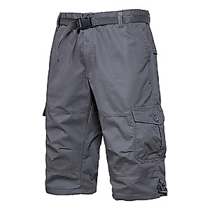 High Waisted Running Shorts Mens Elastic Waist Shorts Casual Linen Multi Pockets Cargo Short Waistband Camouflage Work Utility Tooling Shorts Gym Shorts with Zipper Pockets Men Dark Gray 2X
