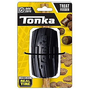 Tonka Mega Tread Treat Holder Dog Toy, Lightweight, Durable and Water Resistant, 4 Inches, for Medium/Large Breeds, Single Unit, Yellow/Black