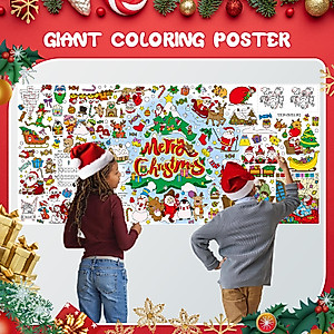 PADTIC Giant Coloring Poster,35x72inch Versatile Merry Christmas Paper Coloring Tablecloth,DIY Christmas Tree,Santa Claus,Gnomes,Elk,Snowman Table Cover Kids Art Crafts Home Classroom Party Supplies