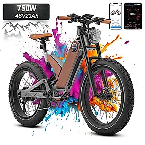 eAhora P5 Plus Electric Bike for Adults, 28MPH 750W(MAX 1000W) 48V 20Ah Long Range Removable Battery Ebike, 7 Speed Electric Mountain Bike, 24 * 4.0'' Fat Tire Electric Bike, Full Suspension