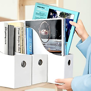 Dunwell White Magazine File Holder (6 Pack) - Sturdy Cardboard Magazine Holder, Vertical File Folder Holder, Magazine Holder for Desk, Office or Classroom Book Organizer, Paper Book Bins