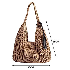 JQWSVE Straw Bag for Women Summer Beach Bag Soft Woven Tote Bag Large Rattan Shoulder Bag for Vacation