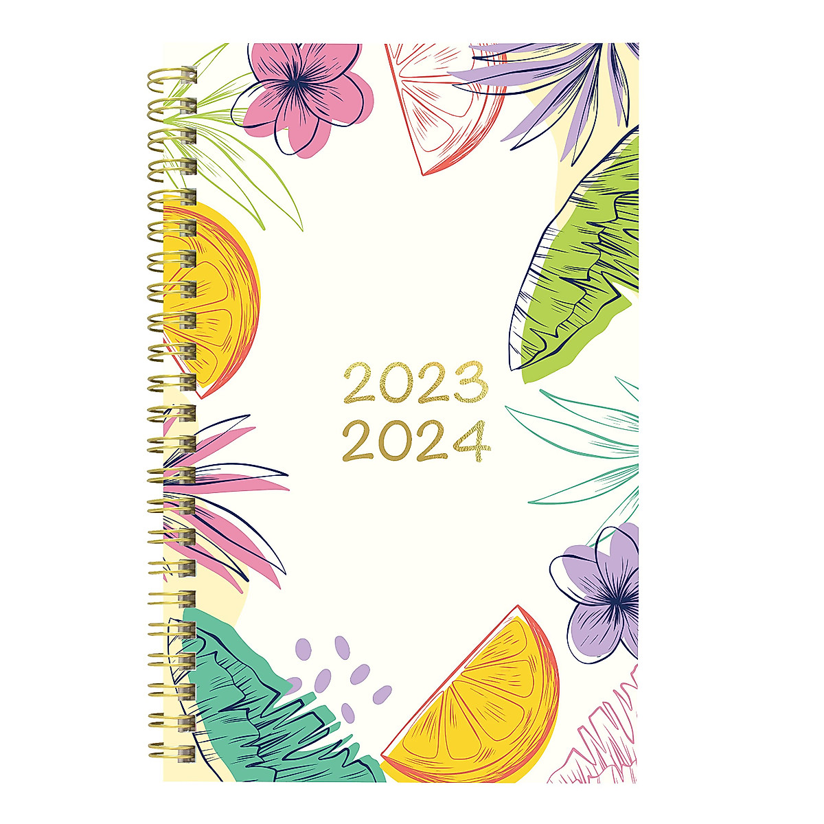 Blueline Essential Academic Weekly/Monthly Planner, 13 Months, July 2023 to July 2024, Gold Twin-Wire Binding, Poly Cover, 8" x 5", Tropical Design, Citrus (CA114PM.02-24)