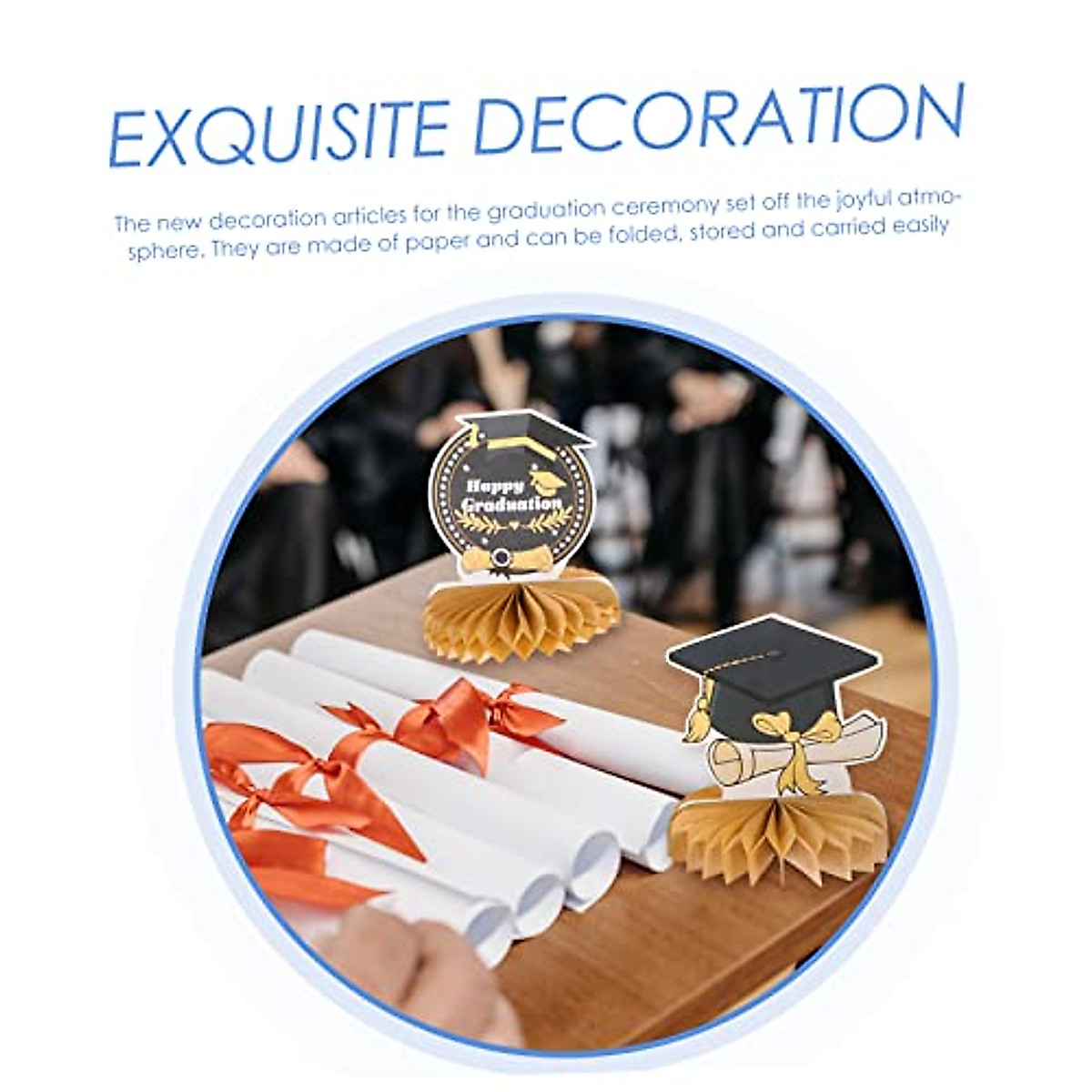 BESPORTBLE 2 Sets Graduation Honeycomb Table Desk Top Decor Blue Gifts Tissue Paper Pom Poms Decorations Grad Cap Stars Shaped Graduation Cinco De Mayo Party Graduation Party Graduation Prop