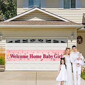 Labakita Welcome Home Baby Girl Yard Banner, Large It’s a Girl Baby Shower Banner, Pink Baby Shower Decorations for Girl, Gender Reveal Baby Shower Inside Outside Decoration