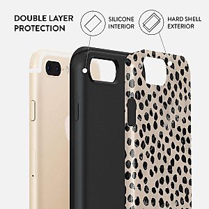 BURGA Phone Case Compatible with iPhone 7 Plus / 8 Plus - Hybrid 2-Layer Hard Shell + Silicone Protective Case -Black Polka Dots Pattern Nude Almond Latte - Scratch-Resistant Shockproof Cover