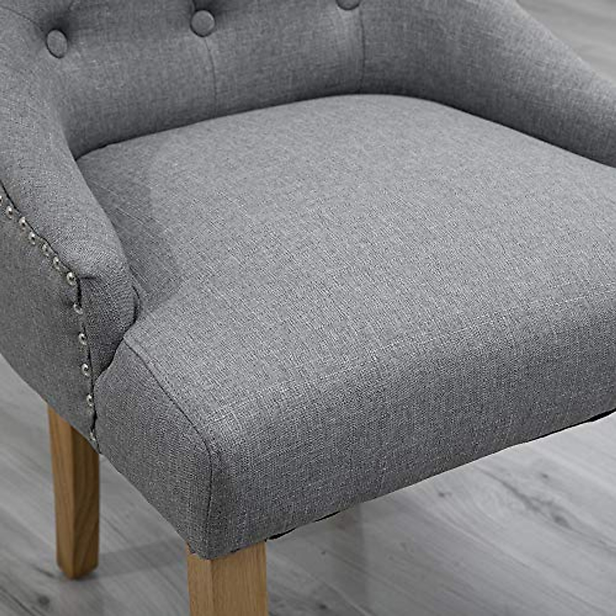 HomeSailing 4 Comfy Armchairs Dining Room Chairs with Arms Only Grey Fabric Upholstered Kitchen Chairs High Back Button Tufted Padded Side Chairs for Living Room Wood Oak Legs Chairs (Gray Set of 4)