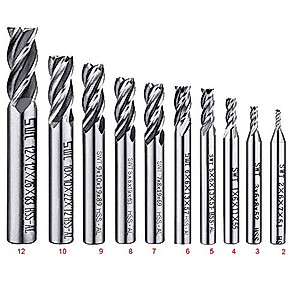 ASNOMY 10pcs 4-Flute End Mill Set, Metric CNC Milling Cutter Drill Bits Router Bits Cutter Tool Set for Wood Aluminum Steel Titanium, Straight Shank 2-12mm