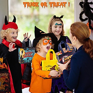 DECEED 16PCS Small Halloween Tote Bags,8 Pattern Trick or Treat Bags with Handle,Halloween Bags For Kids,Goodie Bag for Halloween Party Supplies