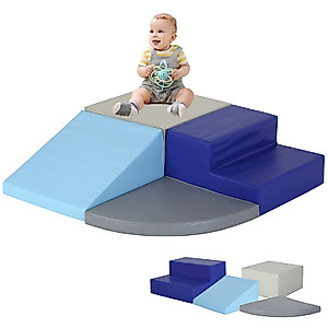 Climbing Toys for Toddlers 1-3, Indoor Corner Climber Soft Play Equipment, Colorful Climb and Crawl Activity Playset, Motor Skills Early Development Foam Blocks for Toddlers and Kids, Blue