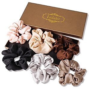 Lolalet Scrunchies for Women, Satin Hair Scrunchies Softer Than Silk Hair Ties, Big Scrunchy Ponytail Holder for Thick Thin Hair -6 Pack, Style A