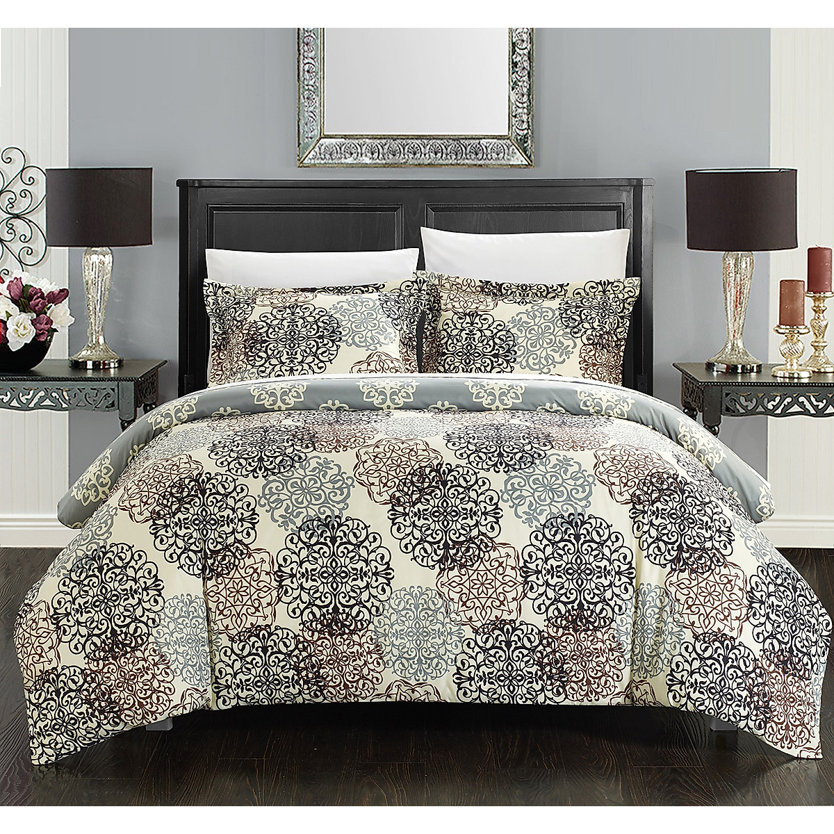 Chic Home 2 Piece Jerome Boho Inspired Reversible Print Duvet Set, Twin, Beige