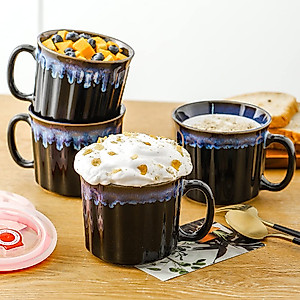 KOOV 20 Ounce Soup Mugs with Handles and Lids Microwave Safe, Ceramic Soup Bowls with Lids, Large Meal Mug Set of 4, Reactive Glaze (Nebula Blue)