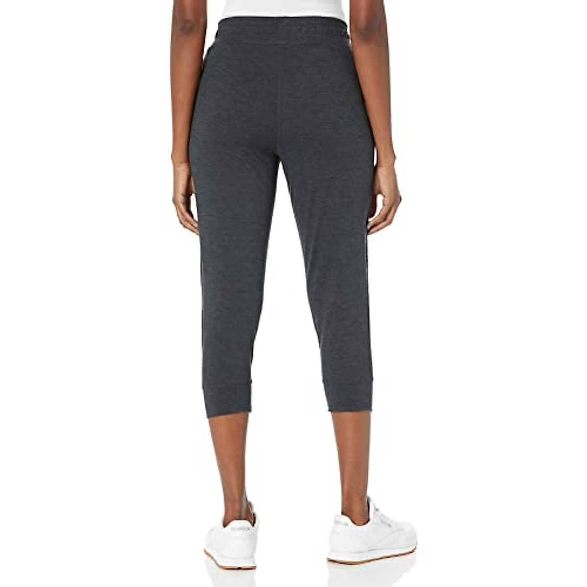 Amazon Essentials Women's Brushed Tech Stretch Crop Jogger Pant (Available in Plus Size), Black Space Dye, Large