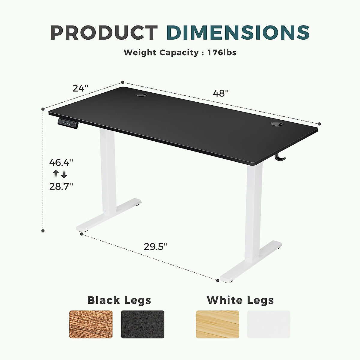 SMUG Standing Desk, 48x24 Inch Ergonomic Adjustable Height Electric Sit Stand Up Down Computer Table with Whole-Piece Desktop Board, Computer Workstation for Home Office, White(2 Packages)