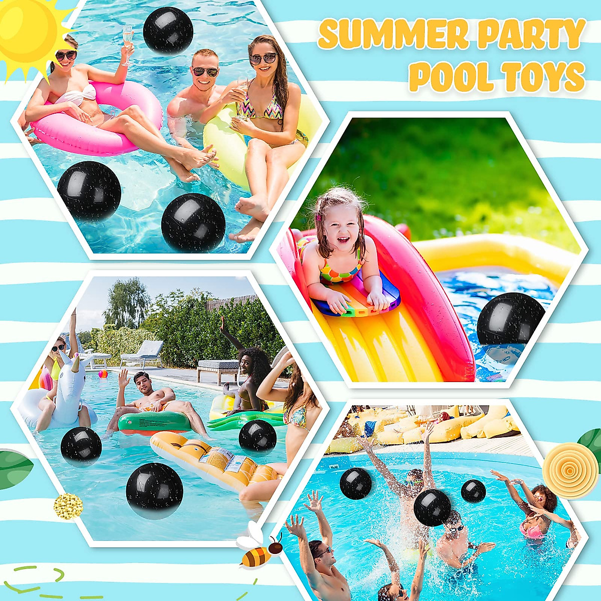 Raiten 12 Pcs Beach Ball Inflatable Beach Balls Large Inflatable Ball Floating Ball for Swimming Pool Party Favors Outdoor Activities Summer Birthday Party Supplies (Black,12 Inch)