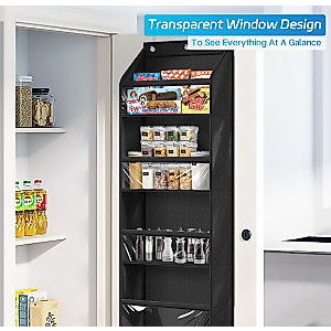 KEETDY Over the Door Organizer Storage Hanging Shelves for Closet Door with 5 Large Pockets Fits Bedroom, Bathroom，Dorm for Clothes Storage, Baby Diapers, Stuffed Animals, Black