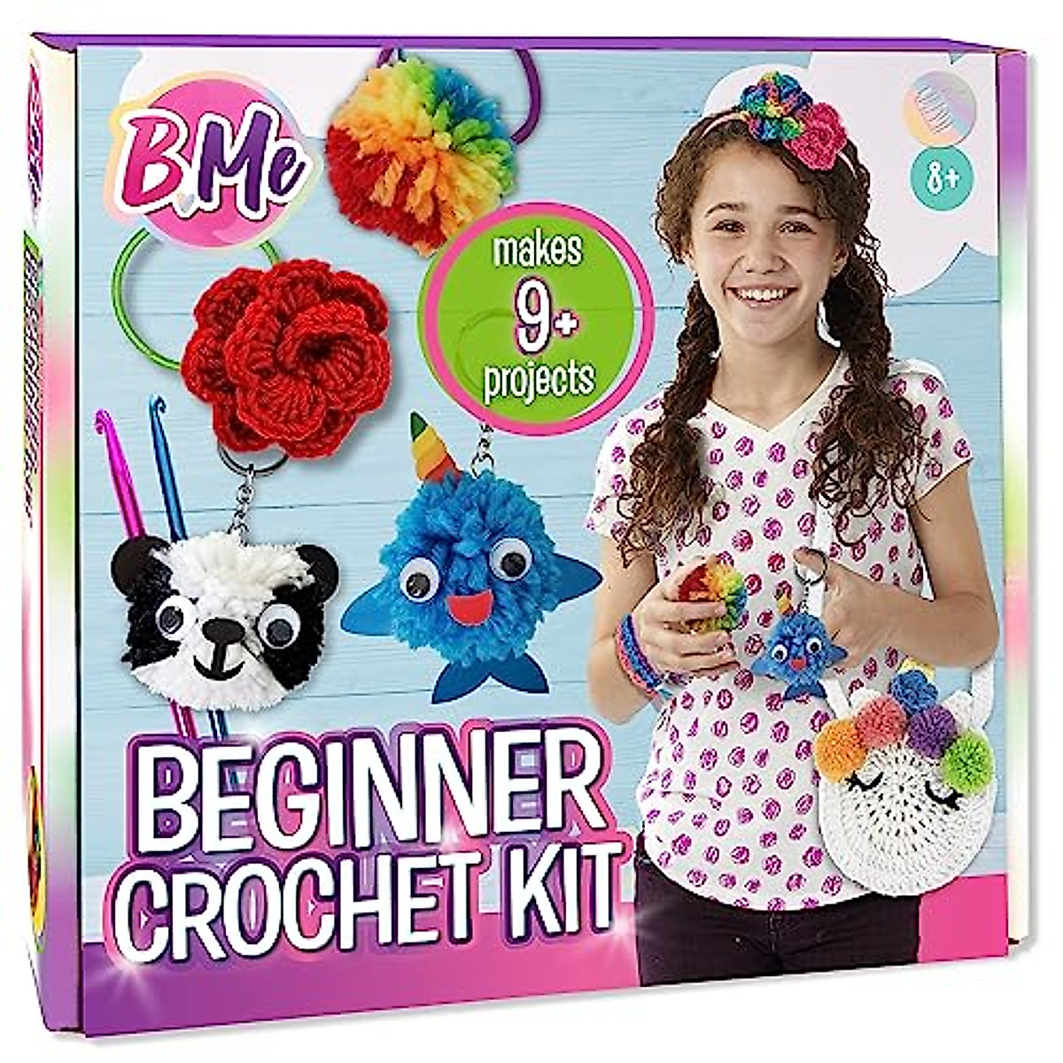 DIY All in One Crochet Knitting Kit for Beginners Starter Arts & Craft Set for Kids Teens Tweens & Adults – How to Learn Make Your Own Yarn Pom Poms – Birthday Gift for Kids Ages 8+