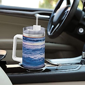 HULIBIN Beach Sunset Ocean Waves Print Double Deck Stainless Steel Travel Coffee Cup With Lid 40 Oz Ice Bully Cup