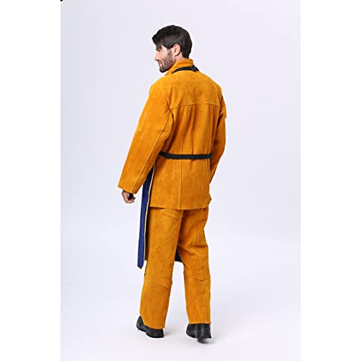 Welding Apron, Fire Resistant Fireproof Apron Metal Working Welder Work Safety Protection Apron Blue for Welding Cutting Cooking with One Pocket