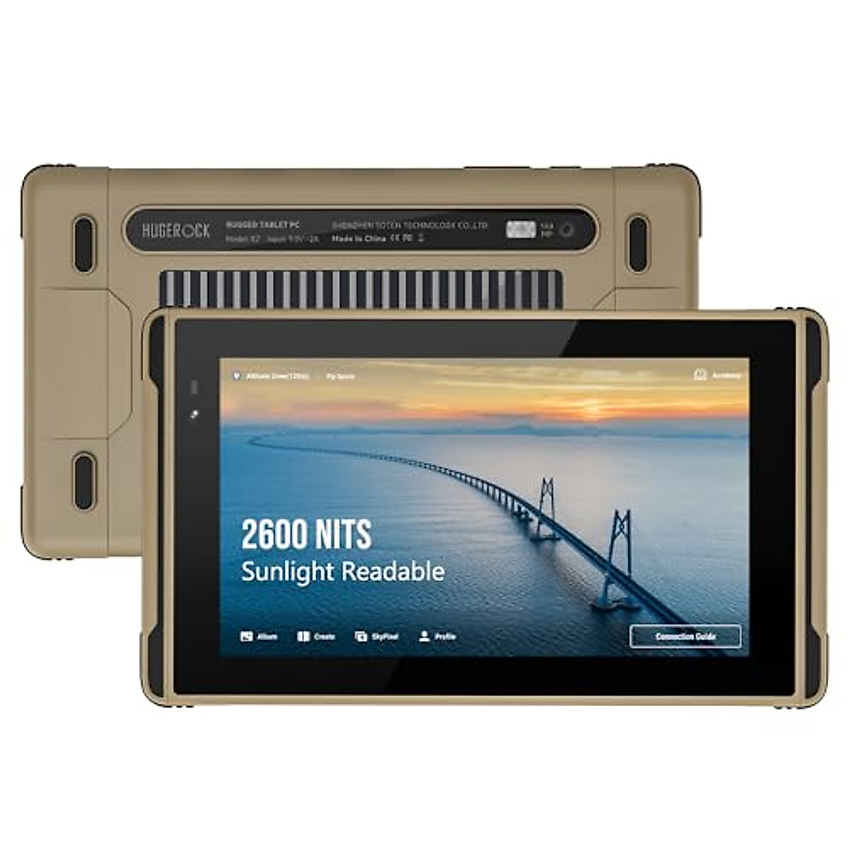 Hugerock X7 Rugged Tablet 7 inch, 2600nit Sunlight Readable, 8+128GB Android 13 Waterproof Tablets for Outdoor Moto Drone Camera Monitor