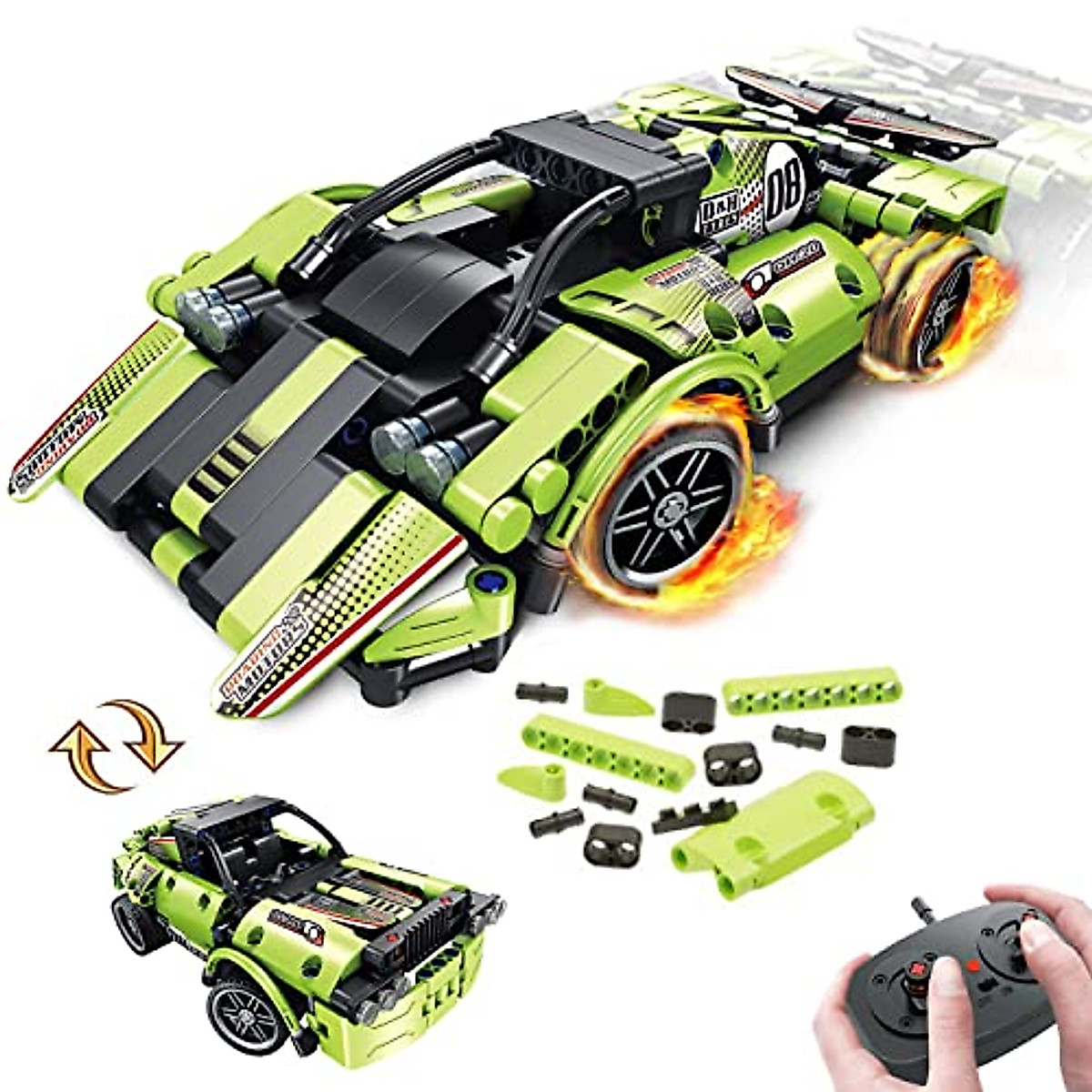 GAMZOO STEM Building Toys for Kids with 2-in-1 Remote Control Racer Snap Together Engineering Kits Early Learning Racecar Building Blocks and Off-Road Best Gift for 6 7 8 and 9＋Year Old Boys and Girls