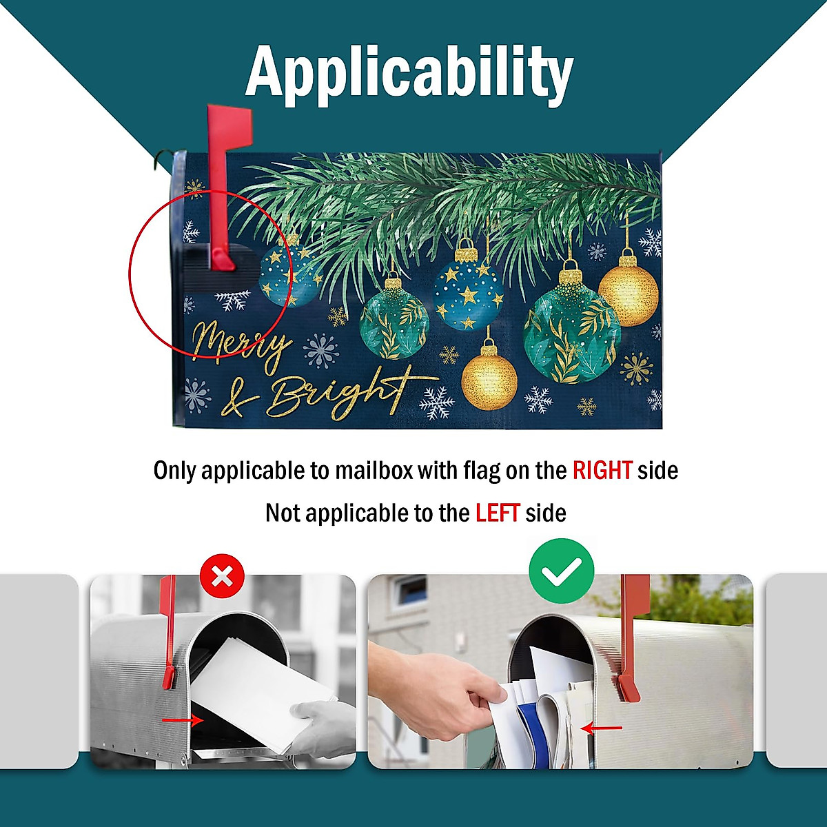 FBCOO Merry Christmas Tree Mailbox Cover Magnetic Standard Size 21"x19", Xmas Glitter Navy Blue Decorative Post Letter Box Decor, Snowflake Winter Holiday Garden Yard Outdoor Decoration