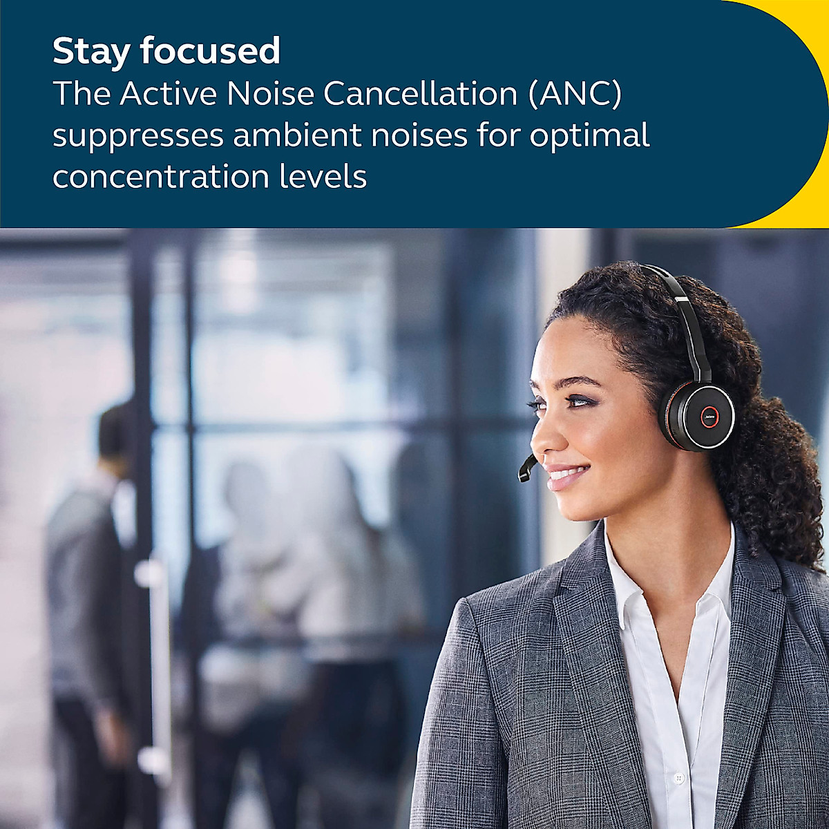 Jabra Evolve 75 SE Stereo Wireless Headset - Bluetooth Headset with Noise-Cancelling Mic, Active Noise Cancellation and Charging Stand - MS Teams Certified, Works with All Other Platforms - Black