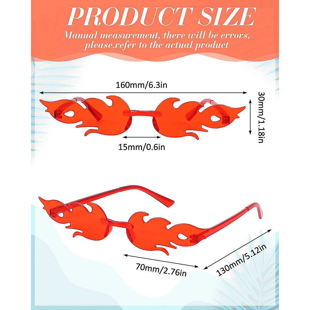 Hoteam 24 Pairs Fire Flame Sunglasses for Women Fire Flame Glasses Retro Wave Rimless Flame Shaped Glasses for Men Party Costume (Red)