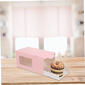 Baluue 12pcs Packaging Boxes Packing Box Clear Cake Stand Pink Containers Mini Cake Boxes Transparent Cake Box Cake Packing Box Disposable Cupcake Containers White Card Pink Dessert Box