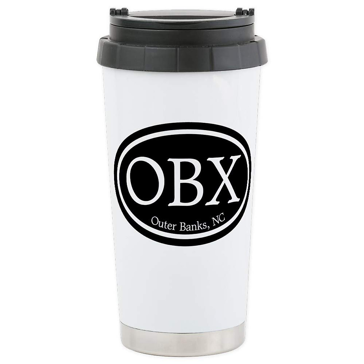 CafePress OBX Outer Banks, NC Oval Stainless Steel Travel Mu Stainless Steel Travel Mug, Insulated 20 oz. Coffee Tumbler