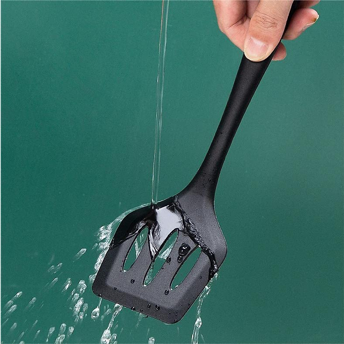 KUSCOR Kitchen Utensil Set, 10 Pieces Non-Stick Silicone Cooking Gadgets heat resistant Tools with Tongs Whisk Spatula Ladle,Black