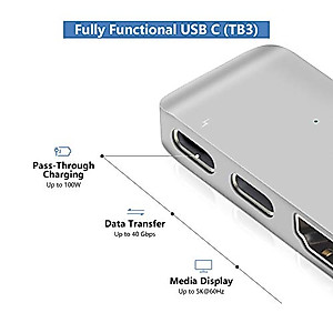 Purgo Mini USB C Hub Adapter Dongle for MacBook Air 2022-2018 and MacBook Pro 13 M2 2022-2016, MacBook Air USB Adapter with 4K HDMI, 100W PD, 40Gbps TB3 5K@60Hz, USB-C and 2 USB 3.0