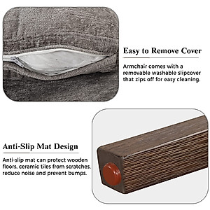 FIQHOME Mid Century Modern, Velvet Upholstered Accent Rubber Wood Frame,Comfy Reading Chair for Bedroom,Single Armchair for Living Room Office Apartment,Grey