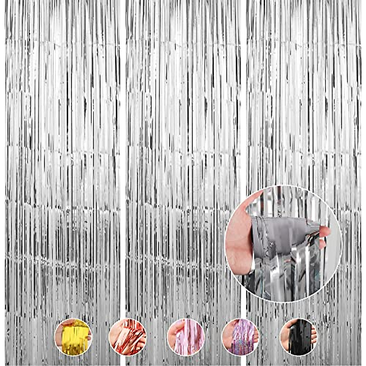 Crosize 3 Pack 3.3 x 9.9 ft Silver Foil Fringe Backdrop Curtain, Streamer Backdrop Curtains, Streamers Birthday Party Decorations, Tinsel Curtain for Parties, Photo Booth Backdrops, Party Decor
