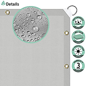 SunnyRoyal 12'x16' Waterproof Sun Shade Sail Straight Edge with Full Side Grommets 95% UV Blockage & Water Resistant Fabric Cloth Screen for Outdoor Patio Canopy Awning Garden (Gray)