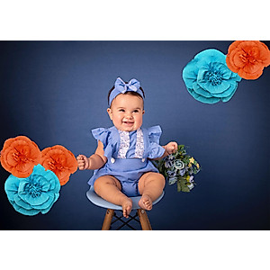 IGUO Orange Blue 3D Tissue Flowers Autumn Home Decorations 6PCS Flowers Wall Backdrop Decorations for Grad Party School Celebration Baby Shower Centerpiece Wedding Birthday Party