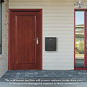 Dalmbox Locking Mailbox Wall Mount, Wall Mounted Mailbox with Key Lock, Large Drop Box with Galvanized Steel Cover, Rust-Proof Metal Post Box, Black, 10.2” x 3.7” x 12.6”